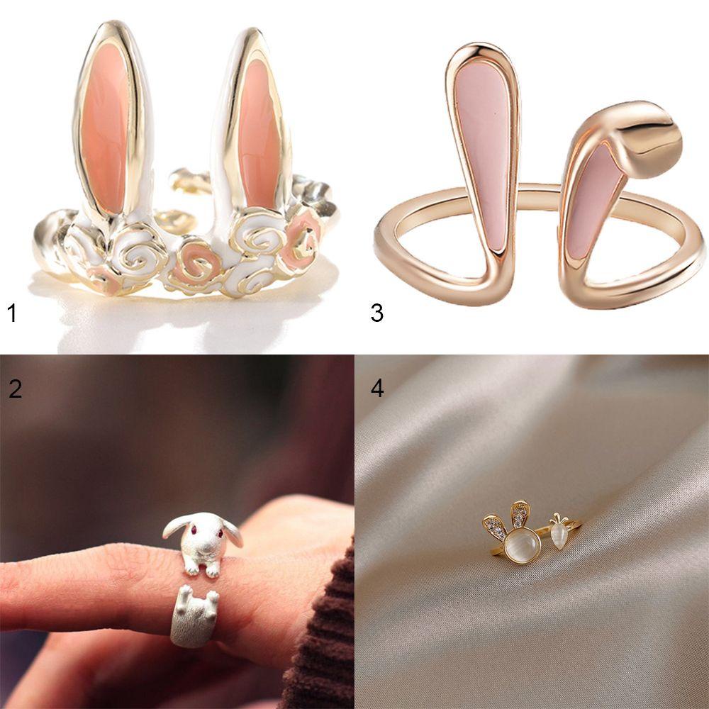 ROSE Trendy Rabbit Open Rings Birthday Bunny Animal Ring Wedding Party ...