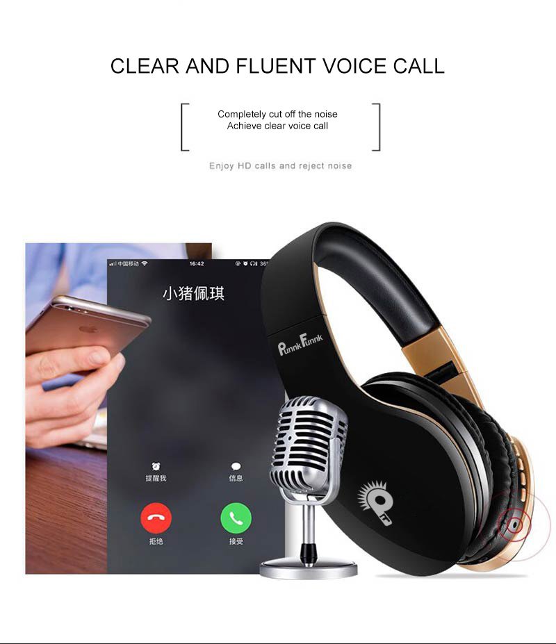 PunnkFunnk Wireless Headset Bluetooth Headpone 5.0 Foldablel Deep Bass ...