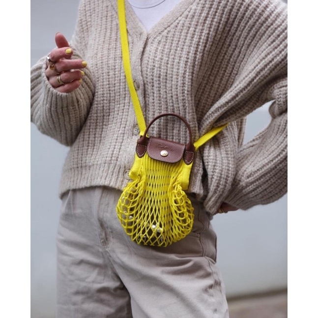 พร้อมส่ง แท้ New Longchamp ตาข่ายมินิ สีเหลือง LE PLIAGE FILET ...