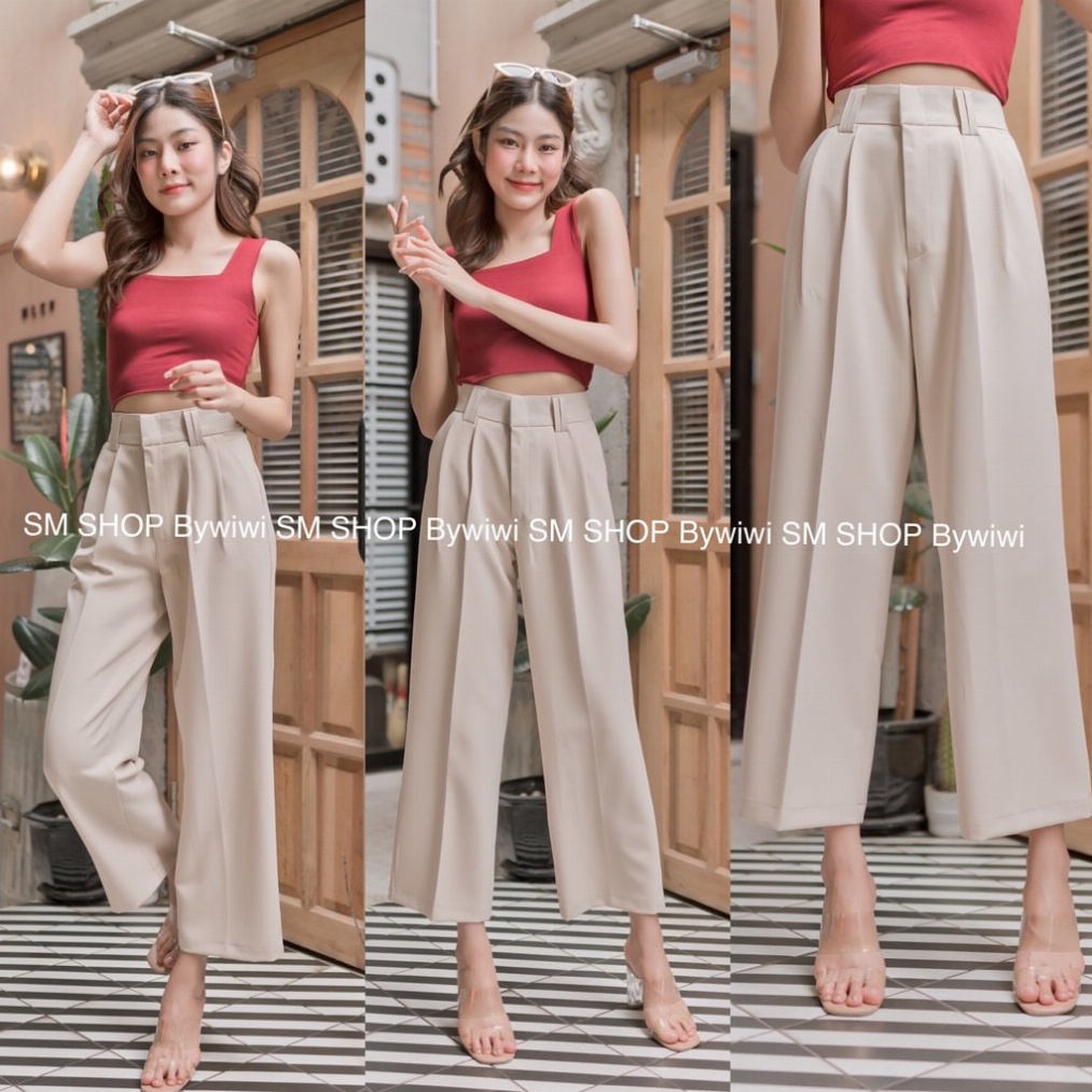 รุ่น AAกางเกงขากระบอกใหญ่สุดฮิต หูคู่สวยๆ ทำงาน แฟชั่น งานป้าย SMSHOP ผ้าไอวี่ ผ้าเปเป้ S - 2XL ...