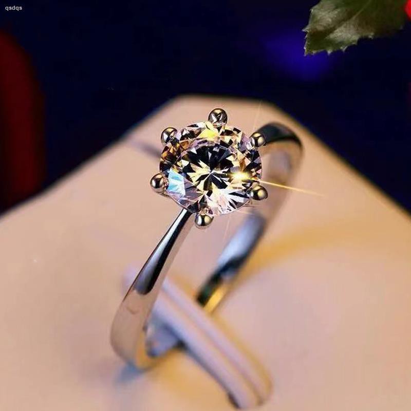 คู่รัก [ของขวัญวันวาเลนไทน์ 520] S925 แหวนเงินสร้อยคอเพชร Moissan ตัวเมียทองคำขาว 18K เปิดปรับ ...