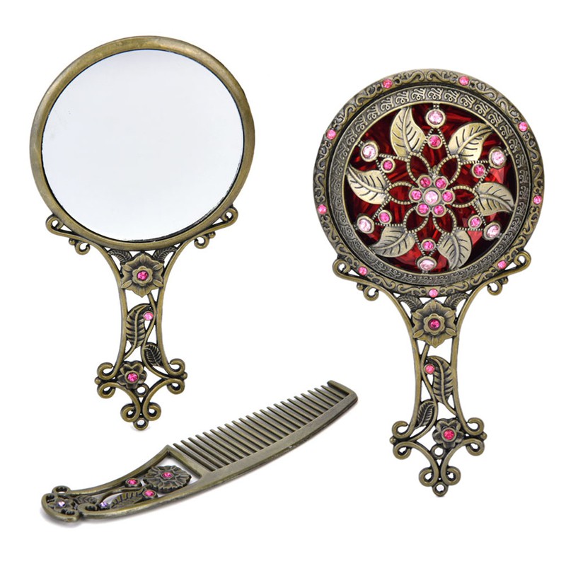 Purpleredto2x Bronze Handheld Mirrors Hollow Cosmetic Compact Mirror ...