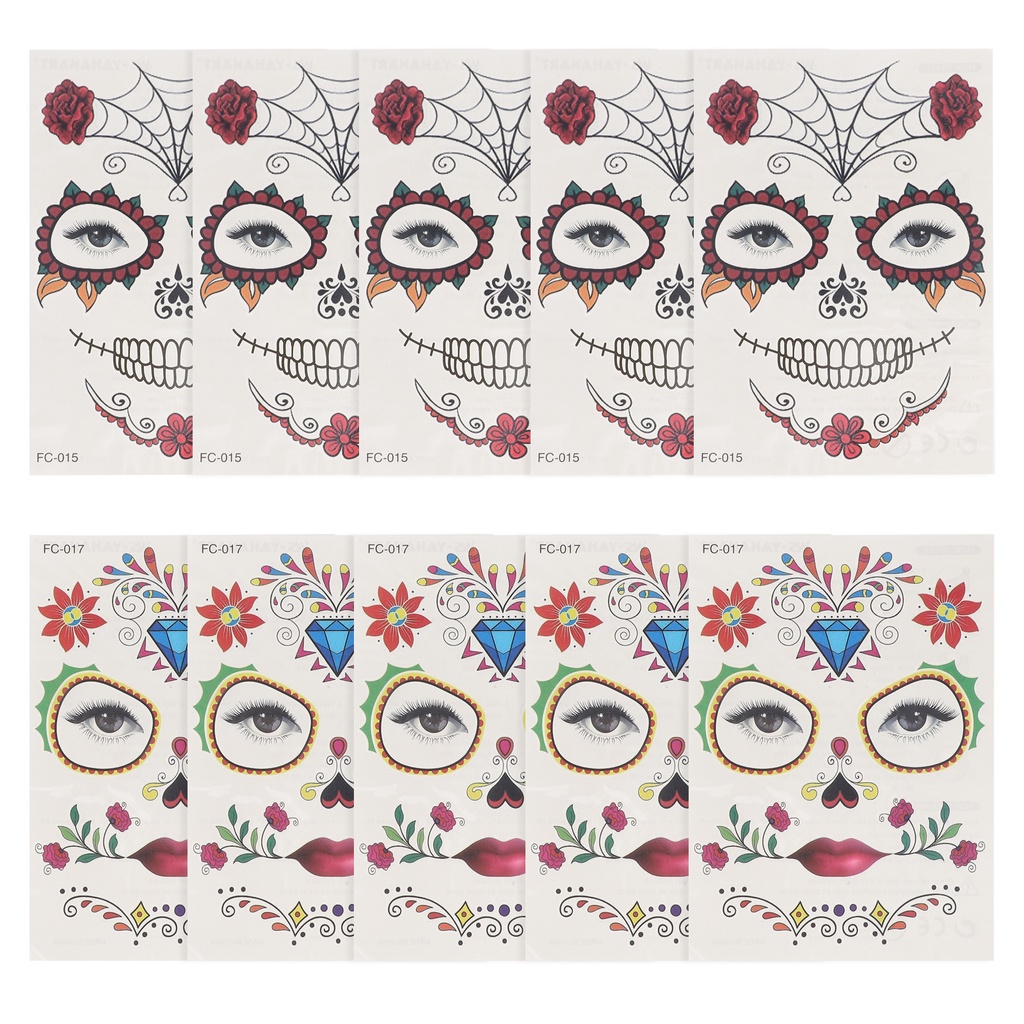 10 Sheets Halloween Face Temporary Tattoos Face Tattoos Decals Face ...