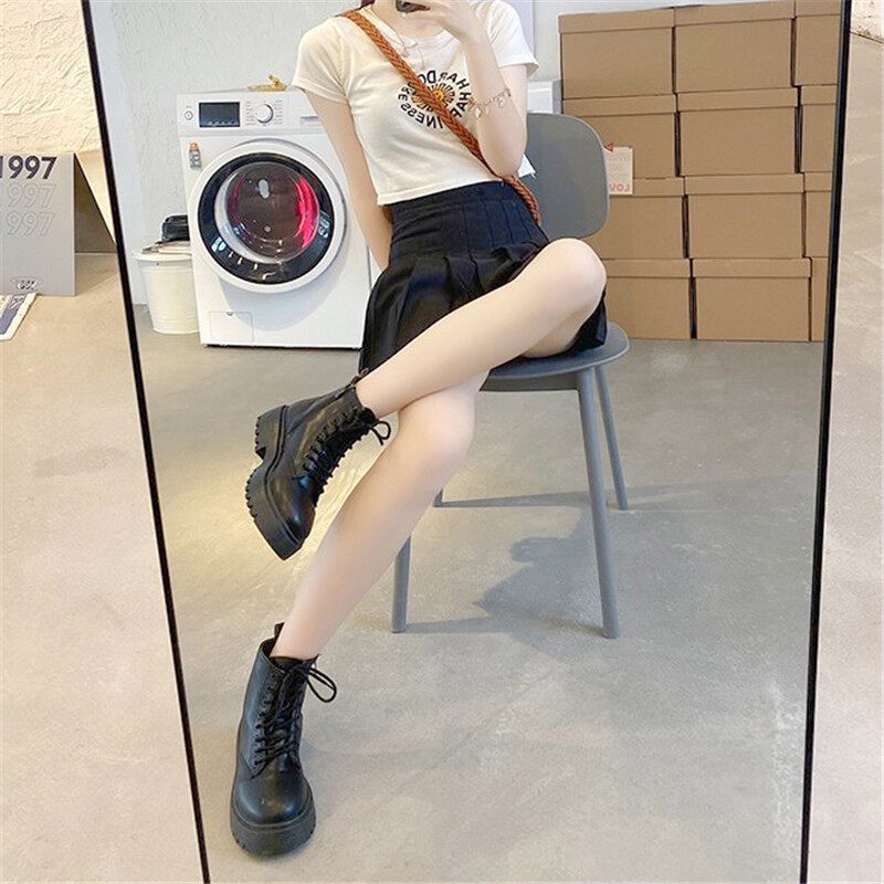 รองเท้าบูทหนัง หุ้มข้อส้นหนา สีดำล้วน XFJJ - u3diq23d30 - ThaiPick