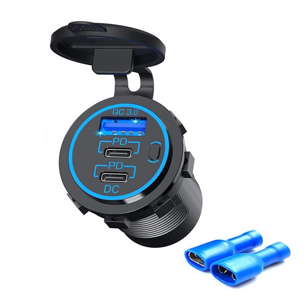 Socket USB PD QC3.0 1 ช่อง Type C 2 ช่อง สวิตช์เปิด-ปิด ติดรถยนต์ ชาร์จ ...