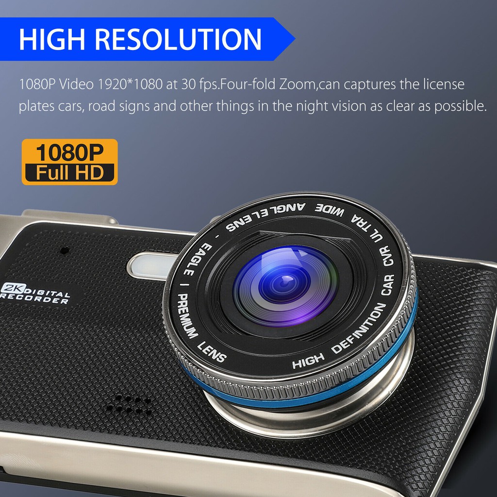 Touch Screen Dash Cam Dual Lens Full HD 1080P Car DVR Camcorder Night ...
