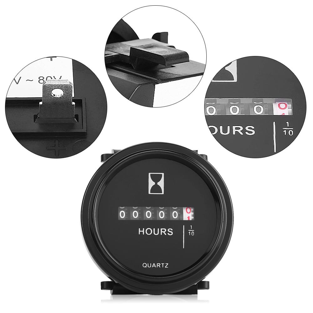 Boat Gauge Truck 6-80V Round Hourmeter DC Hour Engine Timer Meter Car ...