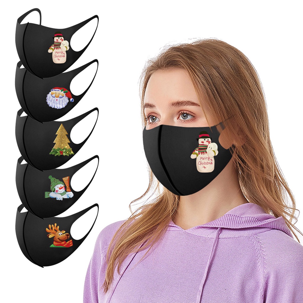 5pc Adults Ice Silk Christmas Mask Mouth Cover Reusable Washable ...