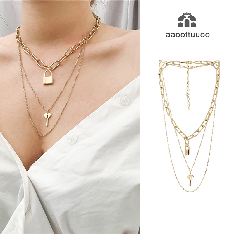Fashion Vintage Key Lock Pendant Necklace Charm Choker Necklaces for ...