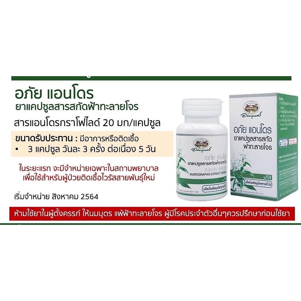 อภัย แอนโดร สารสกัดฟ้าทะลายโจร Abhai Andro Andrographis Extract Capsule (บรรจุ 30 แคปซูล) 1 ...
