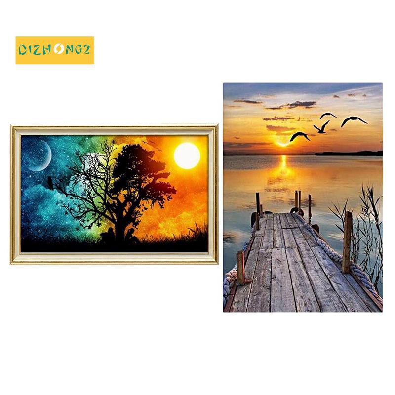 2 ชุด 5D Diy ภาพจิตรกรรมปักครอสติสติดประดับเพชรลาย Tree And Moon ...