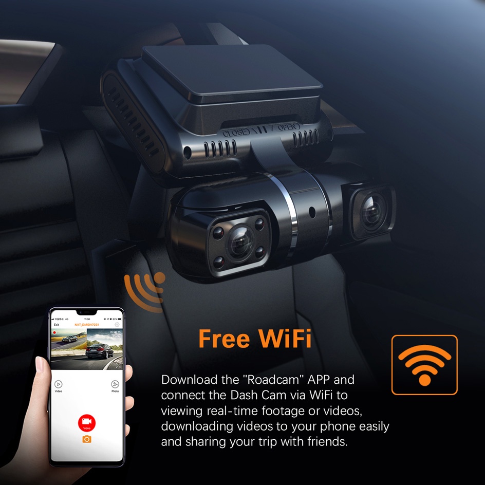 3 Channel 2K 1080P 1080P Dash Cam WiFi GPS Logger Night Vision 3 Camera ...