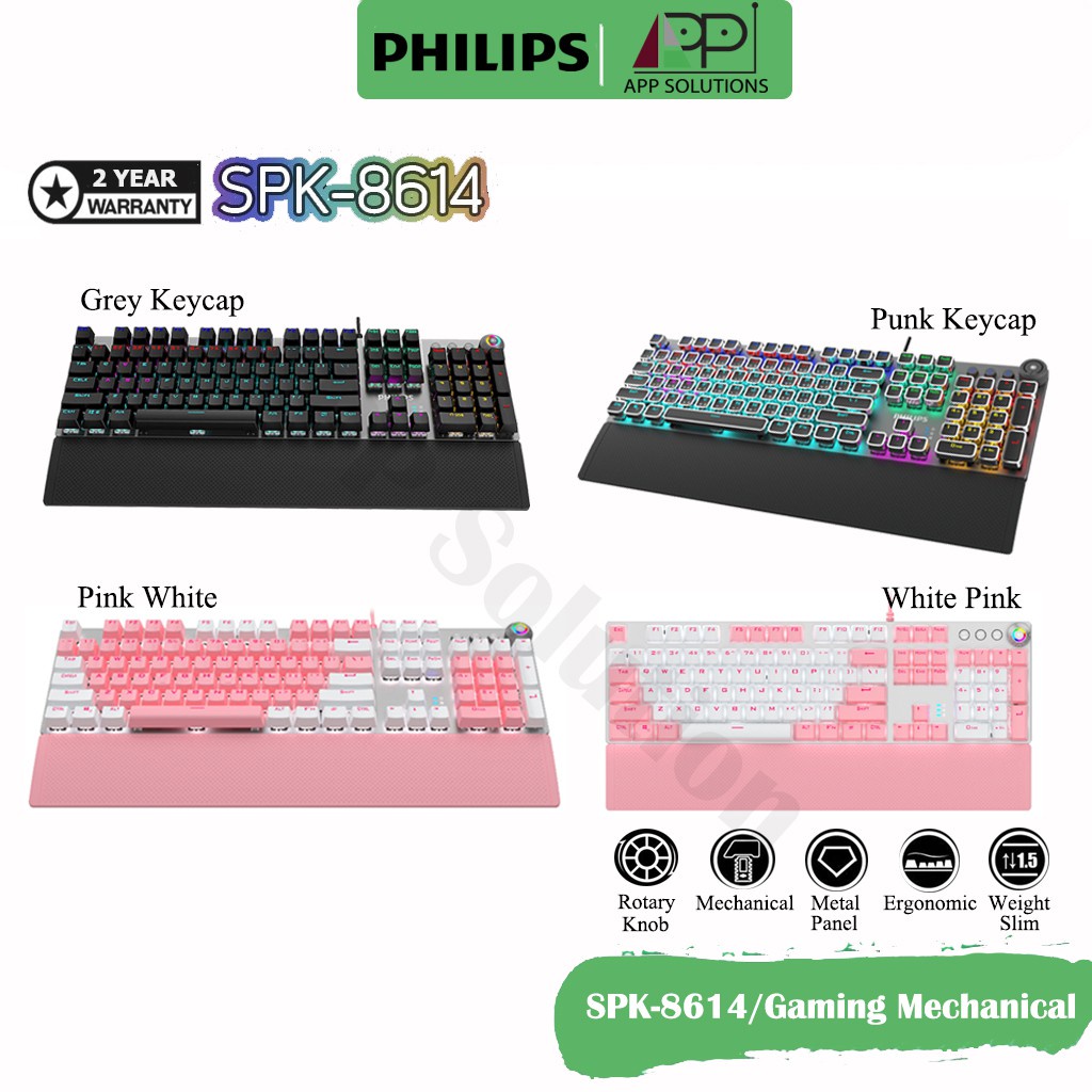 PHILIPS KEYBOARD(คียบอร์ด)Gaming Mechanical รุ่นSPK8614(Grey Punk Pink ...