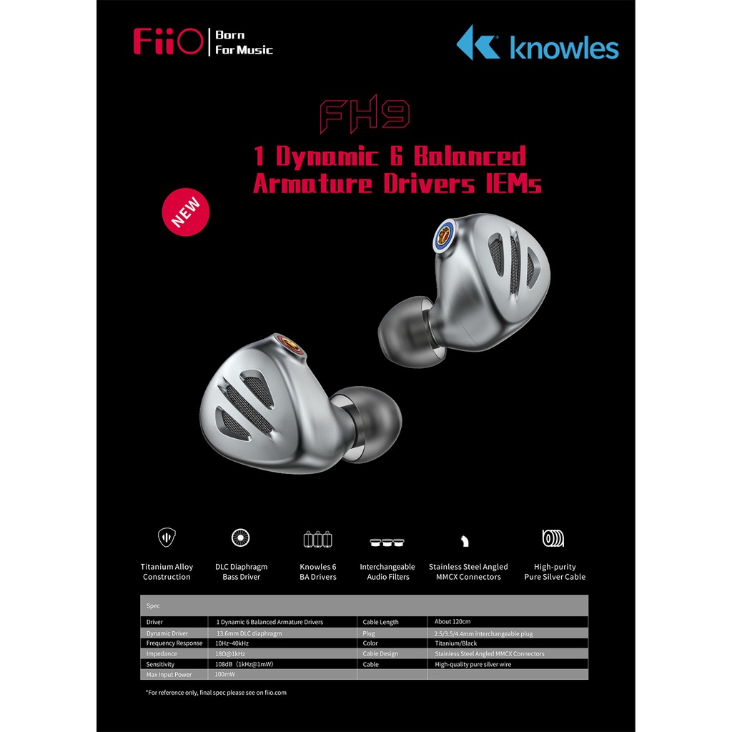 SALEFiiO FH9 หูฟัง IEM บอดี้โลหะผสมไทเทเนี่ยม พร้อมสายเงินเกรดพรีเมี่ยมแบบเปลี่ยนแจ็คได้ ของแท้ ...