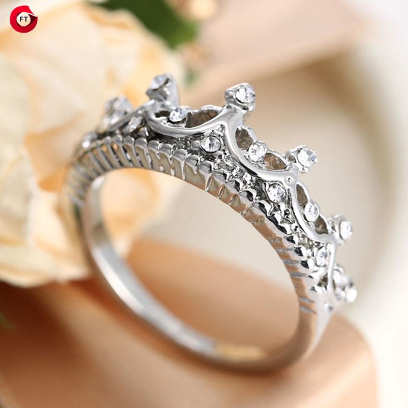 Womens Lady Girls Rhinestone Crystal Princess Queen Crown Finger Ring ...