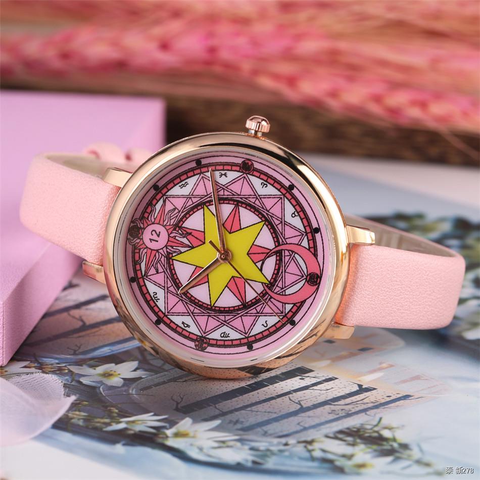 ™Japanese Anime Cardcaptor Sakura Theme Student Watches Pink Leather ...