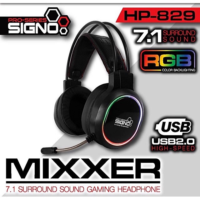 SIGNO HP-829 หูฟัง หูฟังเกมมิ่ง USB 7.1 RGB Gaming Headphone ประกัน 1 ...