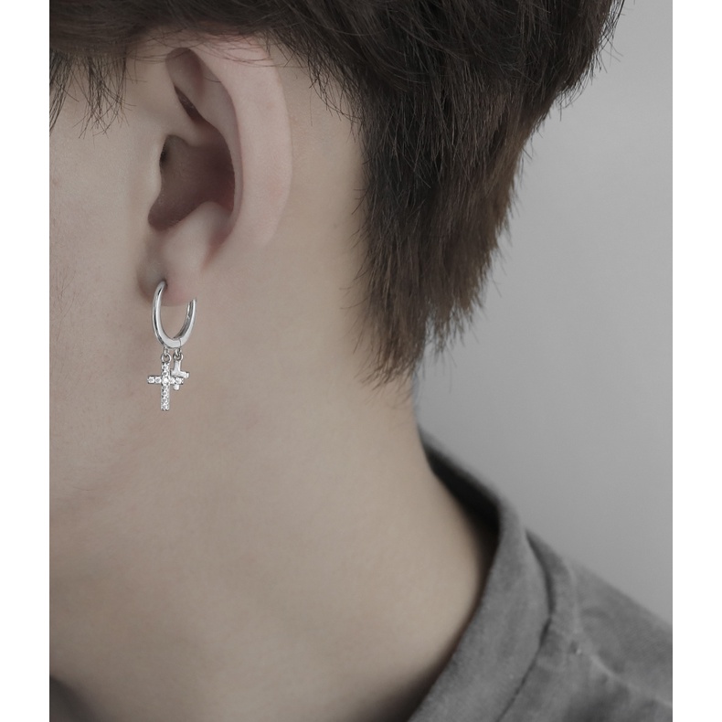 Hikaw ต่างหูห่วงไขว้ สีเงิน เครื่องประดับ สําหรับผู้ชาย - melody001.th ...