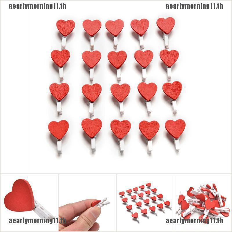 [COD+aearly]20 Pcs Stylish Wooden Red Love Heart Pegs Photo Paper Clip ...