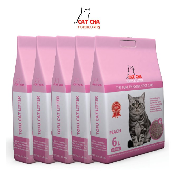 ทรายเต้าหู้ CAT CHA 5 ถุง ส่งฟรี กลิ่นพีช ( 6ลิตร x 5 ถุง) - catcha ...