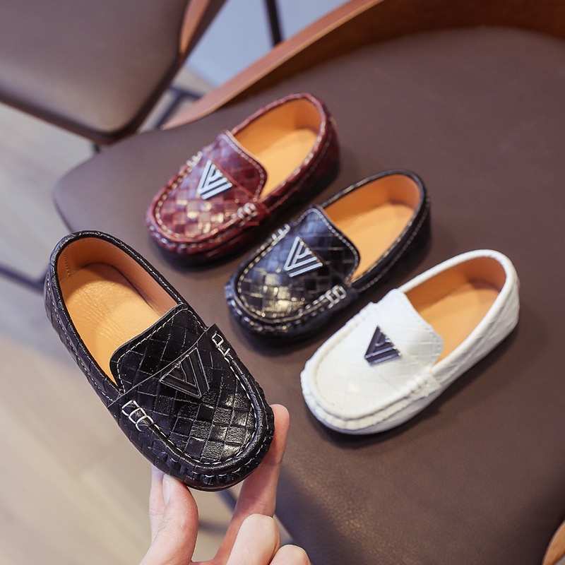 New Vintage PU Leather Designer Baby Boys Shoes Slip on Weave Plaid ...