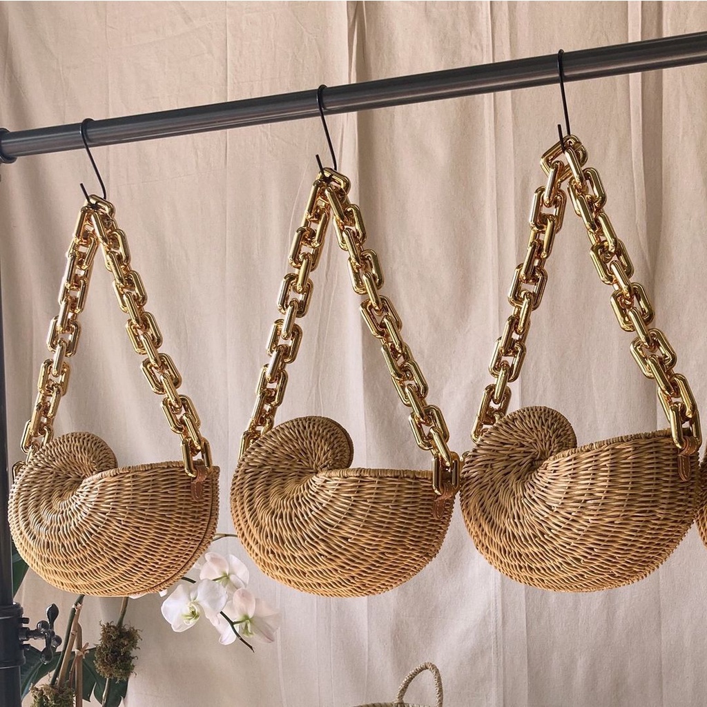 2022 Summer Women Shoulder Bag Brand Design Thick Chains Straw Rattan ...