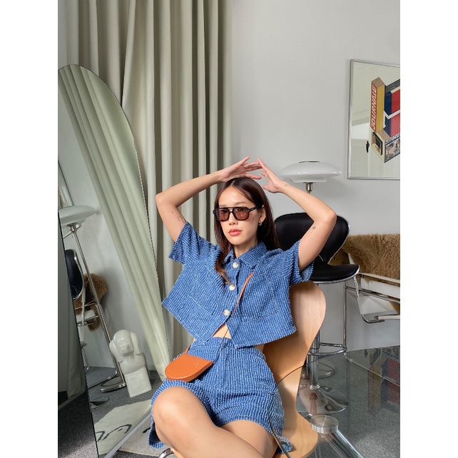 CHALEE SET ชุดเซ็ทใหม่ น่ารักมากกก เสื้อครอป แขนสั้น เสื้อยีนส์ นิ่มมีเทกเจอร์ กางเกงขาสั้น ...