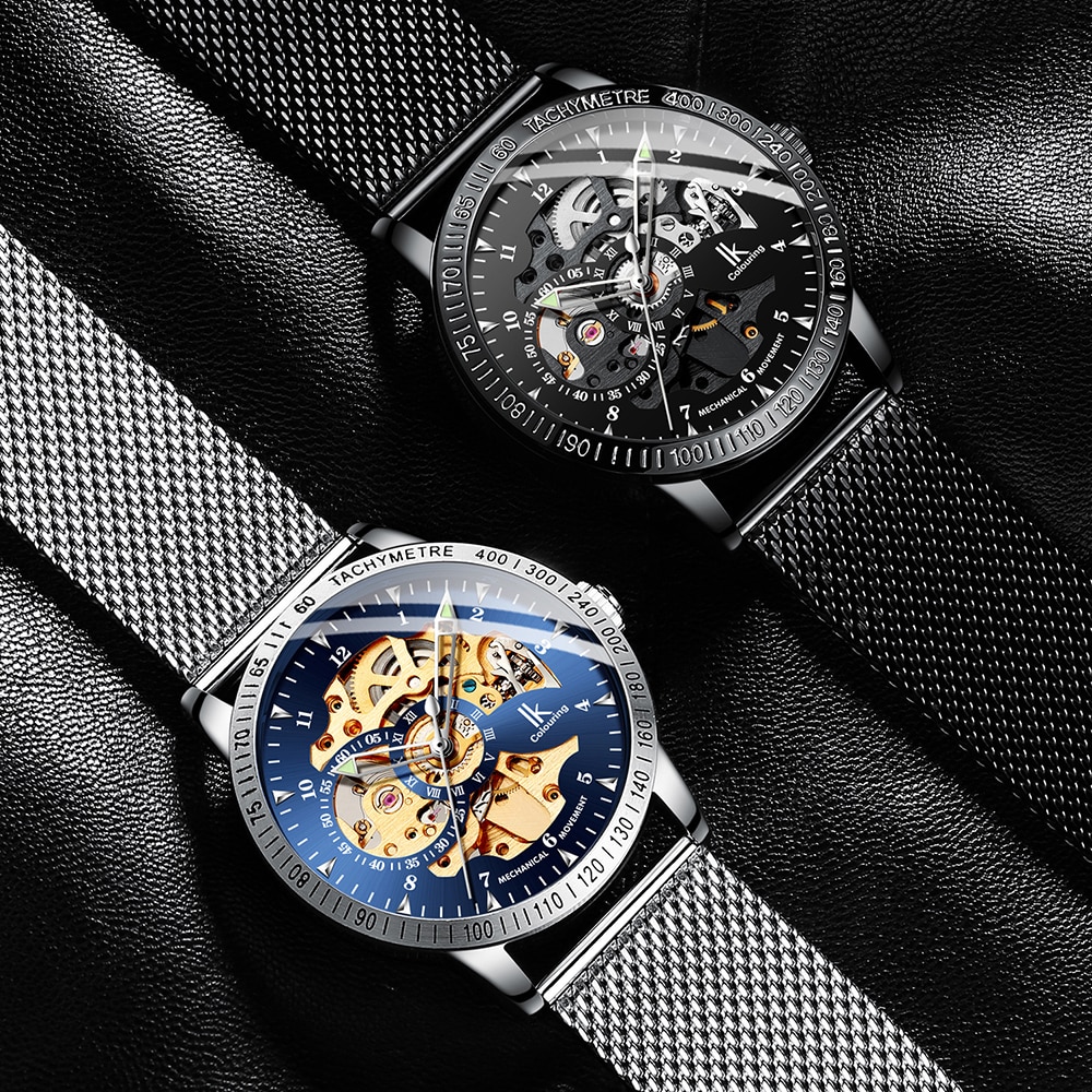 IK Colouring Mens Watches Mesh Braided Stainless Steel Band Automatic ...