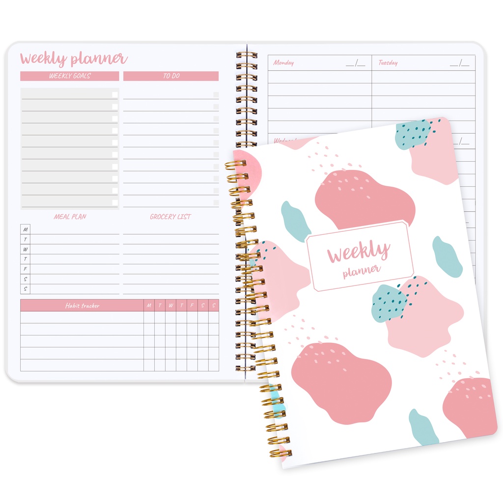 A5 Daily Weekly Planner Undated Spiral Agenda Notebook Flexible Cover ...