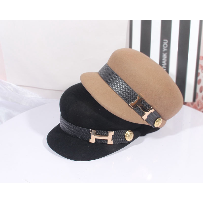 British Retro Octagonal Hat Casual Pure Wool Beret Women Autumn and ...