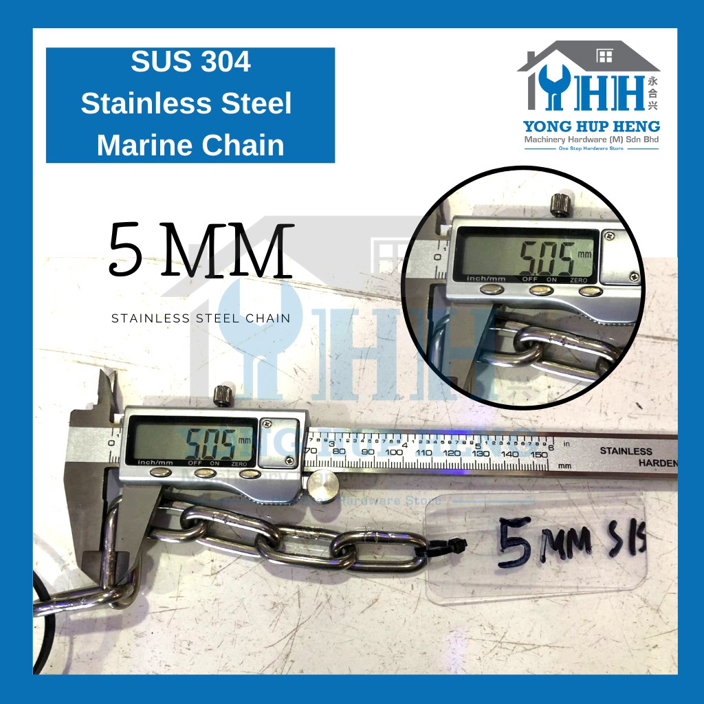 5MM X 1M Stainless Steel Chain 304 SS304 Rantai Marine Standard 100% ...