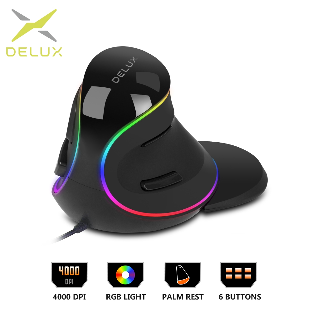 Delux M618Plus RGB Ergonomic Vertical Mouse 6 Buttons 4000 DPI Optical ...