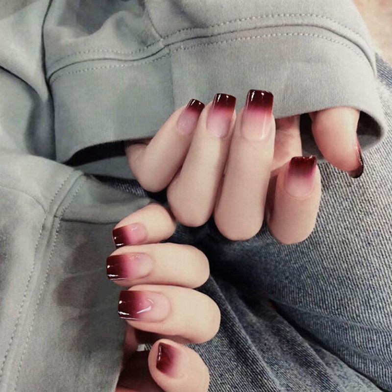 【Purpleredto】24Pcs Artificial Gradient Color Sharp Nail Art Full Cover ...