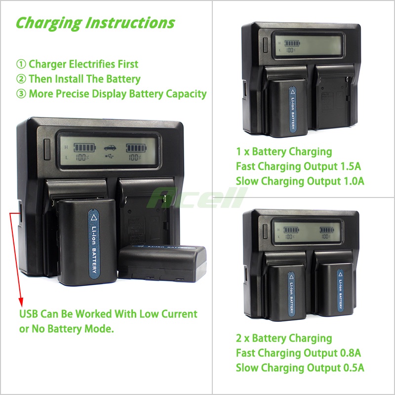 Lcd Dual Battery Fast Charger For Sony Np-f550 F570 F770 F960 F970 Qm71d Qm91d Fm500h Sokkia ...