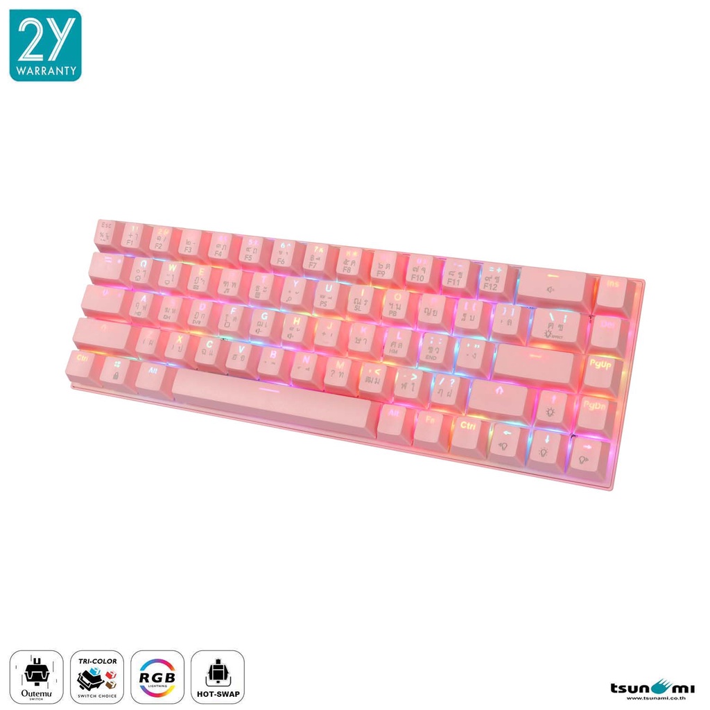 452.KEYBOARD TSUNAMI MK68 PRO PK-RED SWITCH MACHANICAL GAMING TYPE-C ...