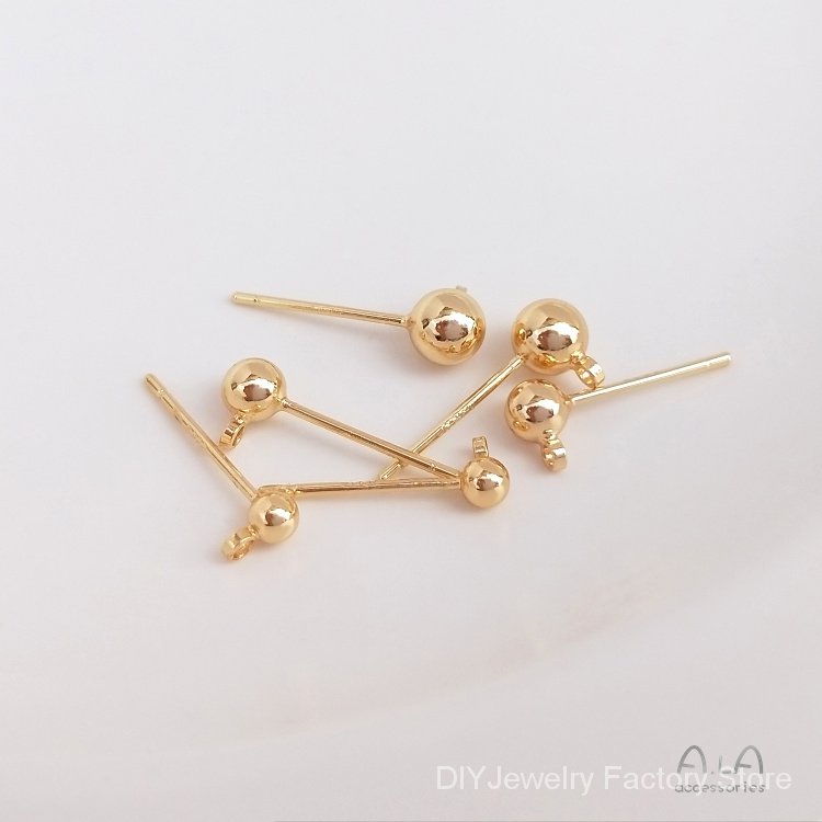 ต่างหูต่างหูเข็มเงิน S925 รูปลูกบอล ชุบทอง 14K DIY - diy.jewelry.factory.store.th - ThaiPick