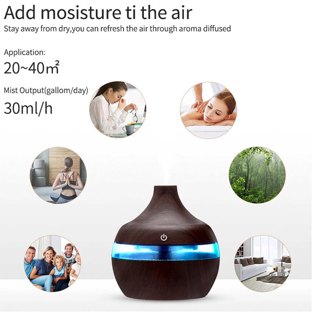 Air Aroma Essential Wood Grain Air Humidifier USB Mini Mist Maker LED ...