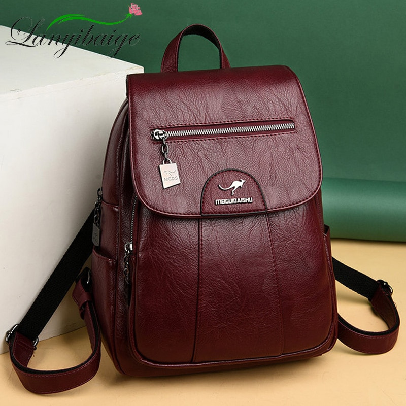 2020 Women Leather Backpacks High Quality Female Vintage Backpack For ...