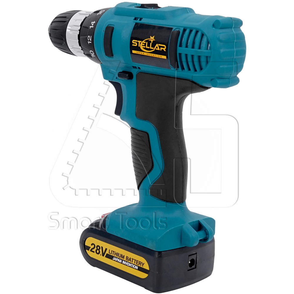 STELLAR สว่านไร้สาย 28V 2 ระบบ ปรับสปีดได้ พร้อม แบตเตอรี่ Lithium-ion 2 ก้อน แท่นชาร์จแบต และ ...