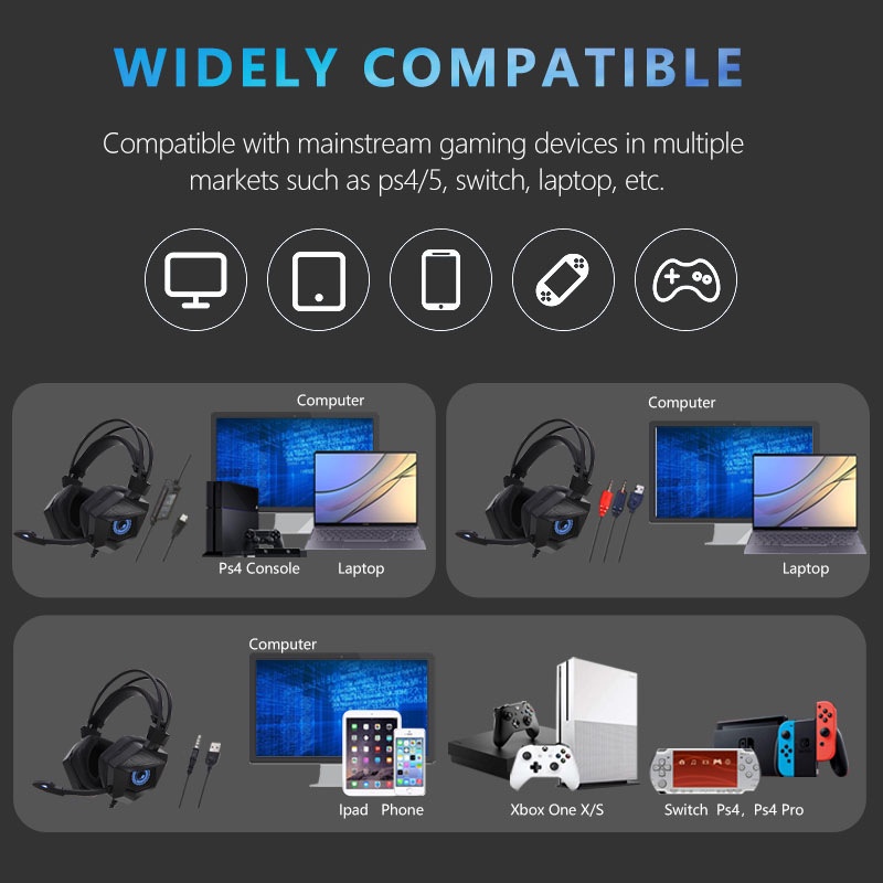 RGB Light Wired Gaming Headset With Microphone Noise Canceling For ...