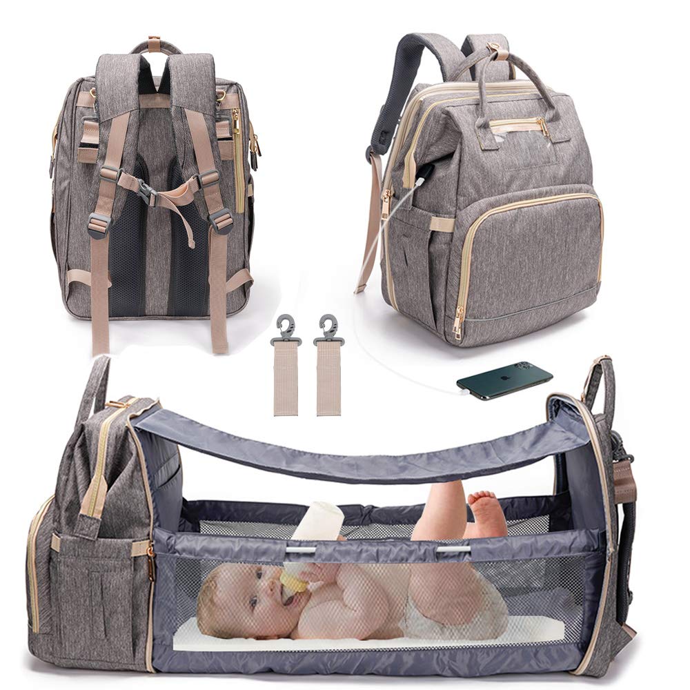 3 in 1 Travel Bassinet Foldable Baby Bed, Diaper Bag Backpack Changing ...