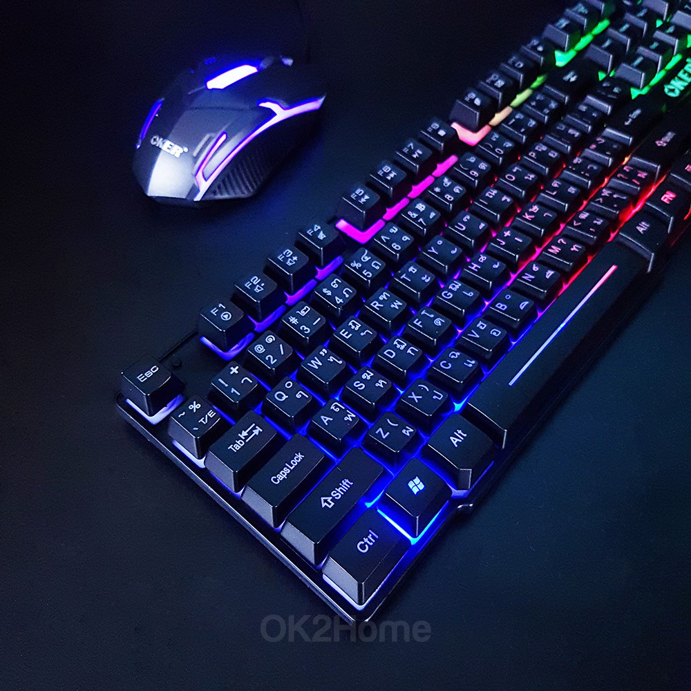ส่งเร็ว???? Oker Keyboard + Mouse KM-6120 คีบอร์ด ไฟทะลุตัวอักษร ชุด ...