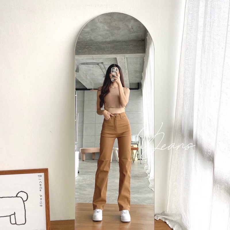 V-JEANSป้ายX Xกางเกงยีนส์เอวสูง ยีนส์ กางเกงยีนส์ทรงกระบอก - vjeans - ThaiPick