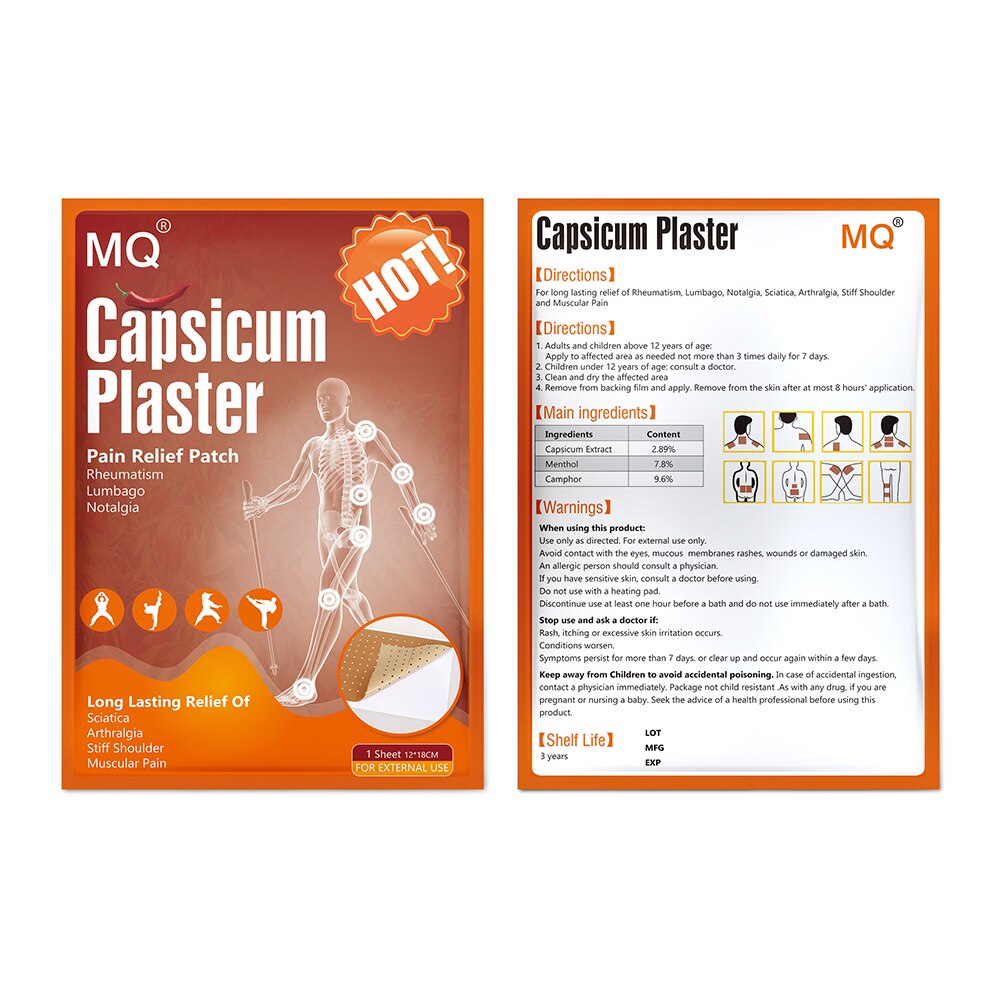 MQ 6PCS Capsicum Plaster Medical For Muscle Medical Chilli Pain Relief Patch Body Health Product ...