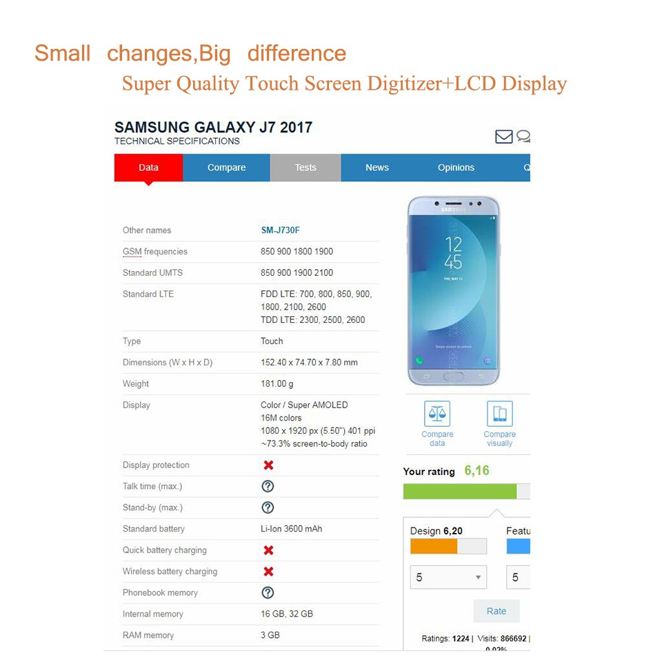 ฟรีเครื่องมืออะไหล่หน้าจอสัมผัส Lcd SAMSUNG GALAXY J7 Pro 2017 J730 ...