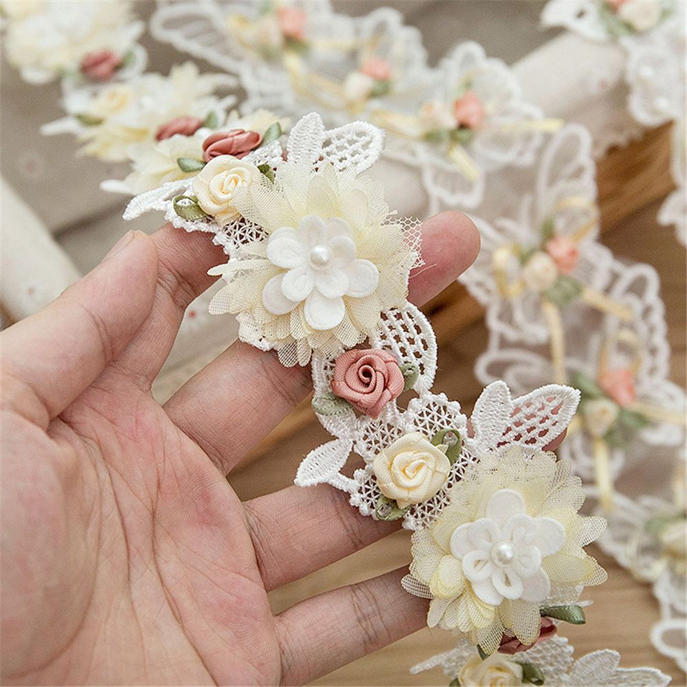 JUNE Polyester Sewing Material Beaded Applique Lace Ribbon 3D Flower ...