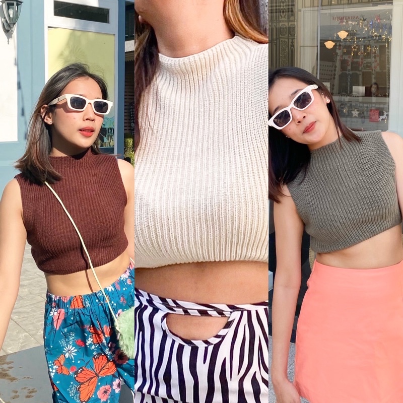 เสื้อครอปไหมพรม สี ครีม เขียว แดง FREESIZE | Shopee Thailand