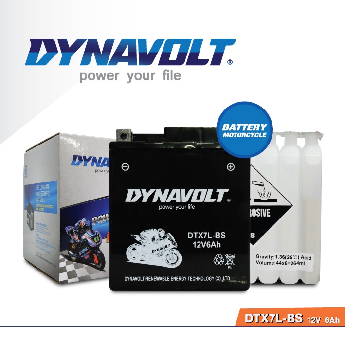 แบตเตอรี่ ไดน่าโวล์ด BATTERY DYNAVOLT DTX7L-BS 12V 6Ah | Shopee Thailand