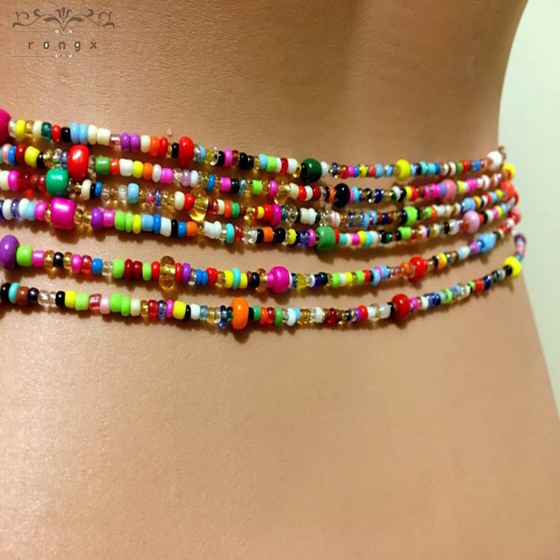 6Pcs Colorful Elastic Waist Bead Chains Summer Body Chains Belly Beads ...