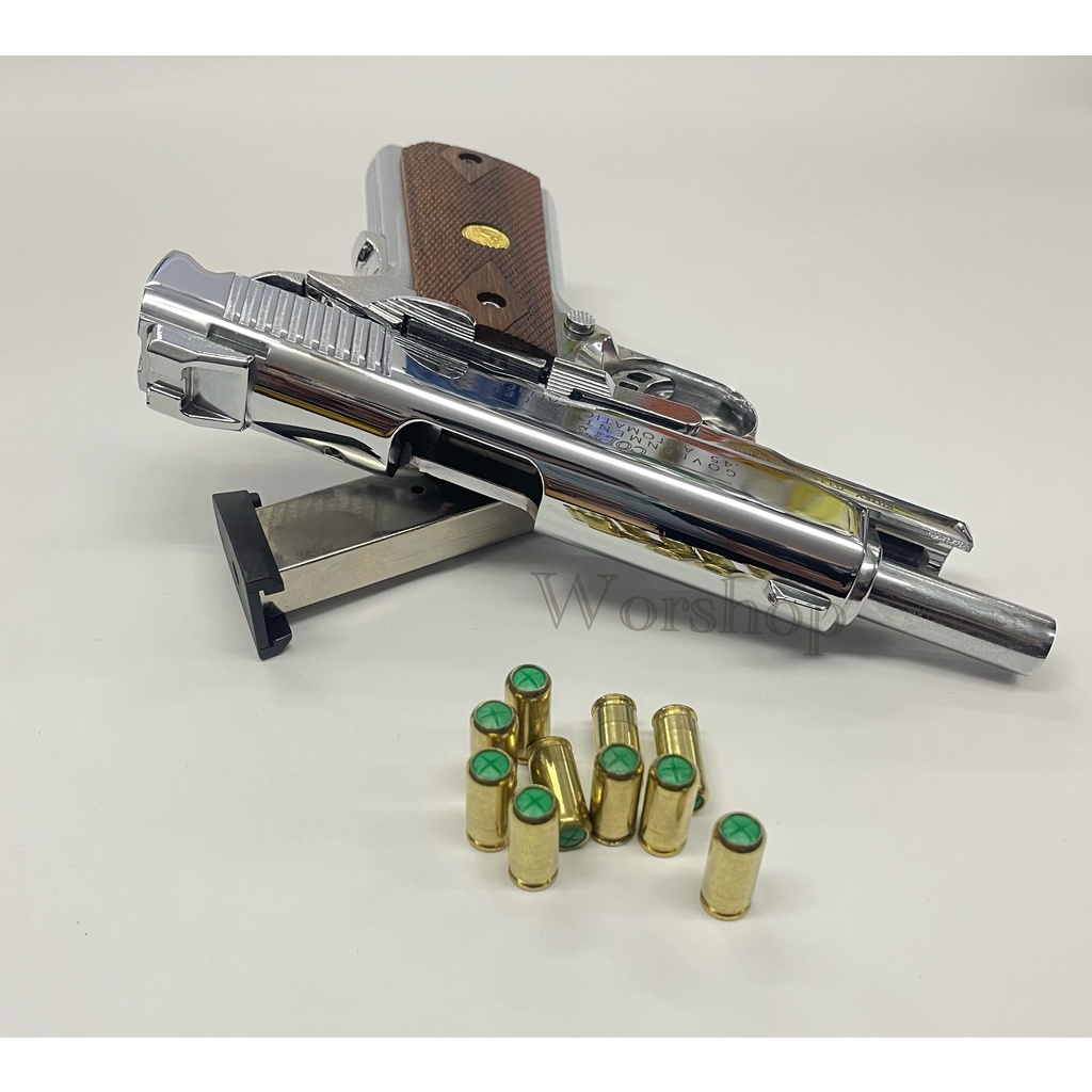 Blank Kuzey M1911 9 mm P.A.K. ด้ามไม้แท้ สีเงิน เงา สำหรับเหมาะการแสดง ...